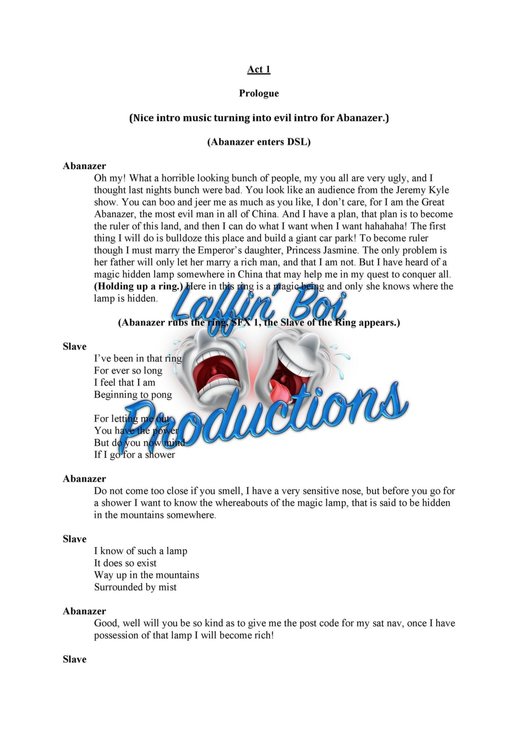 Aladdin » Family Pantomime Script » Laffin' Boi